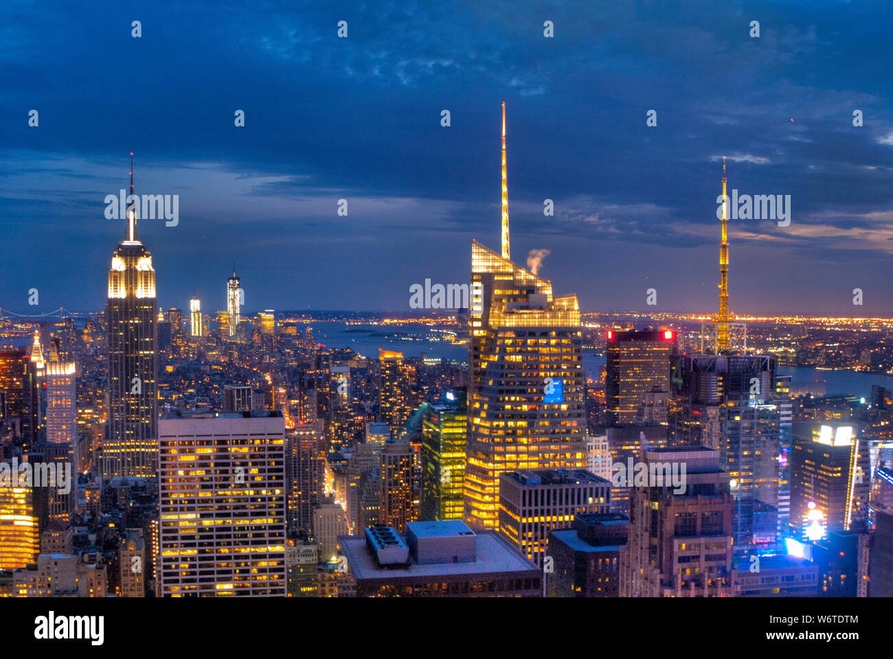 HDR cityscape at dusk of Manhattan in New York City, looking south from ...
