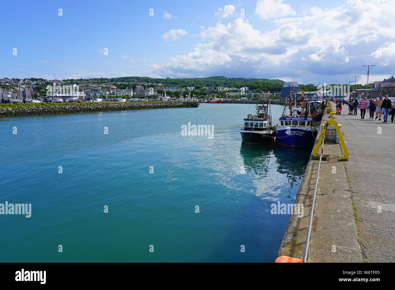 HOWTH, IRELAND- 27 JUL 2019- Fishing boats in Howth, a fishing village ...