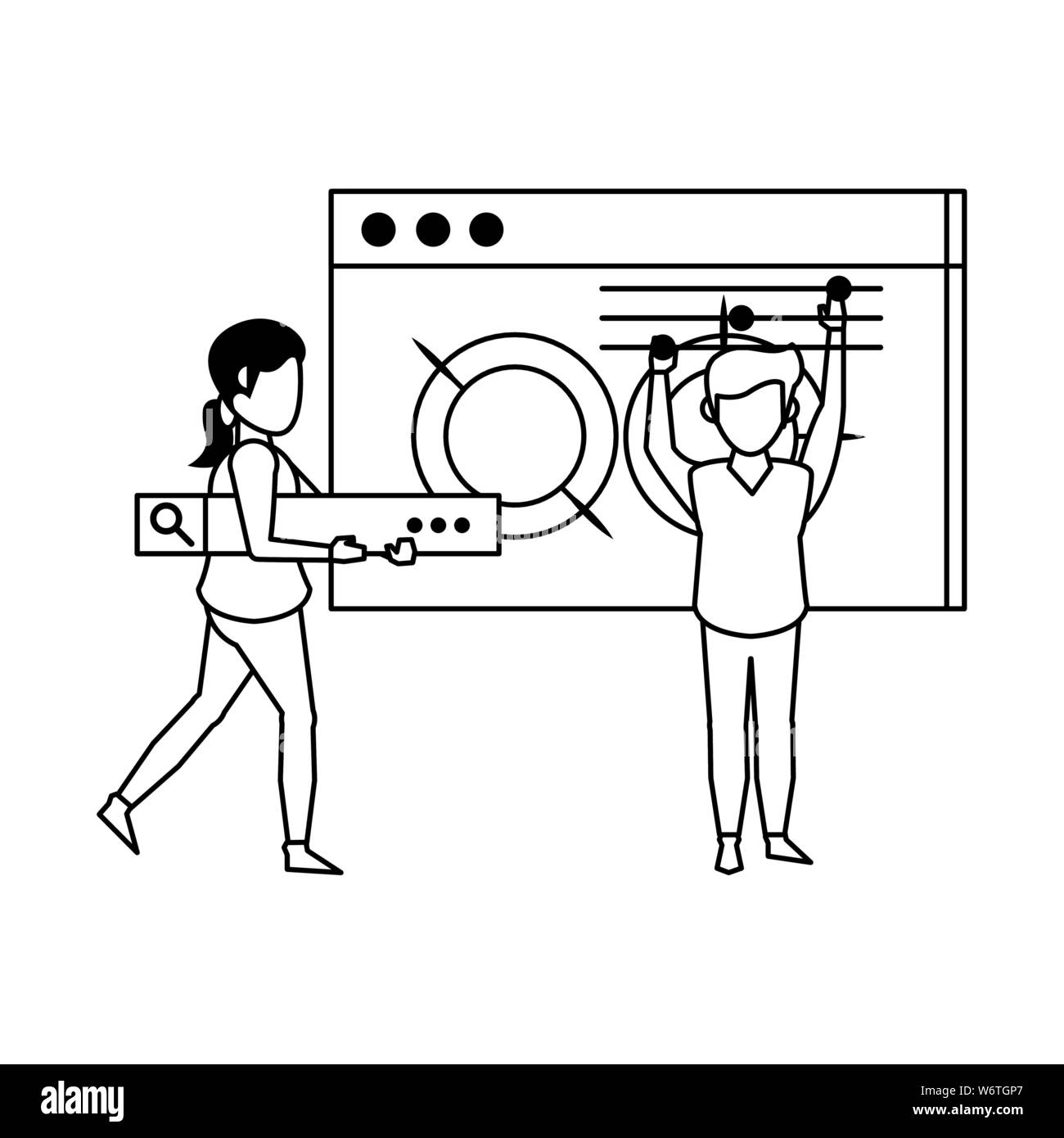 technology web digital hardware cartoon in black and white Stock Vector ...