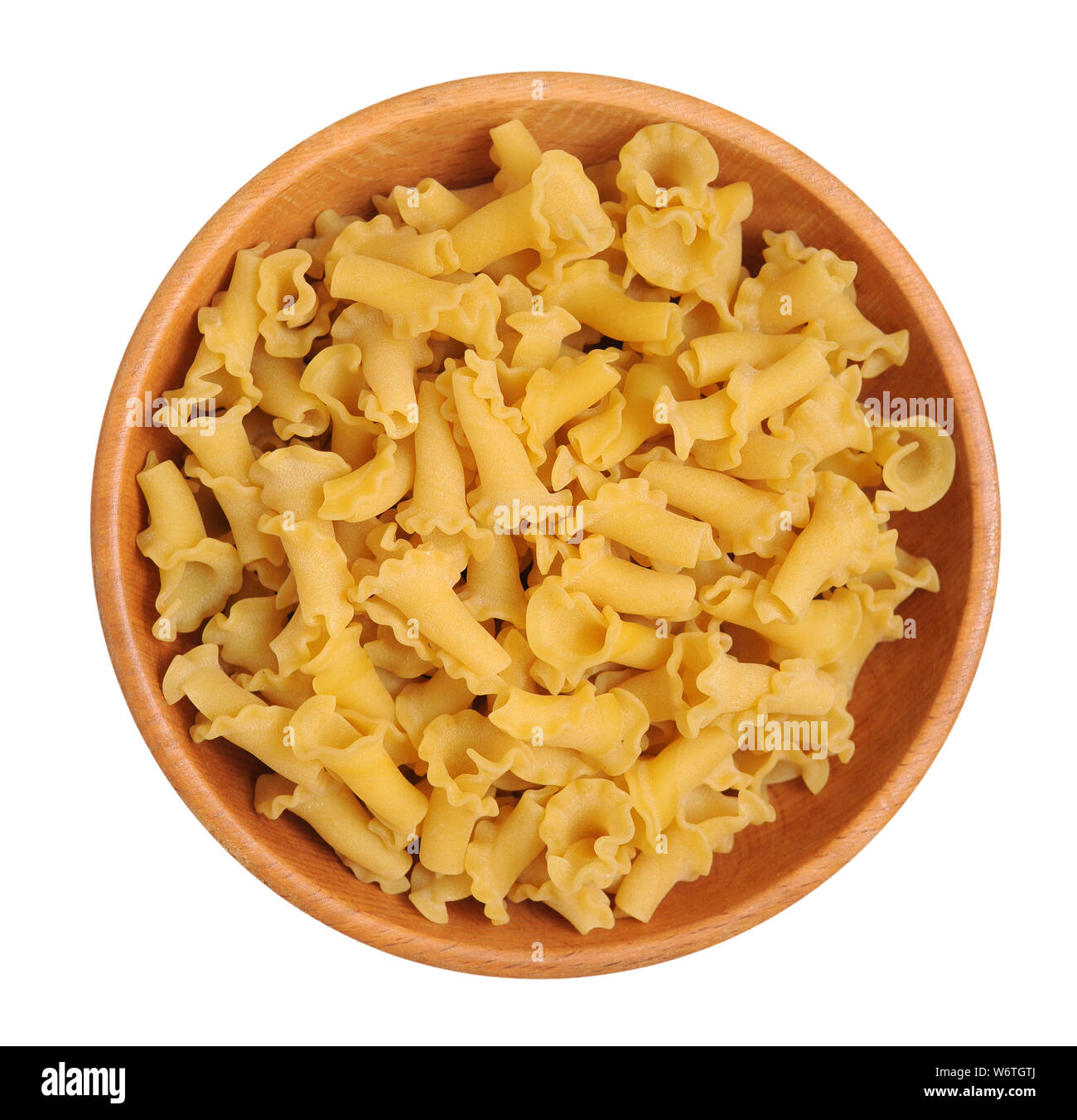 campanelle pasta in wooden bowl isolated on white background Stock ...
