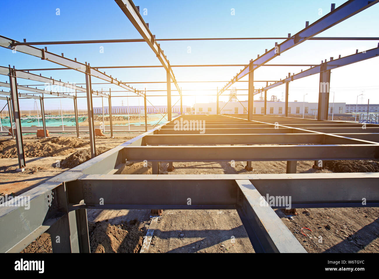 In the construction site, steel structure is under construction Stock ...