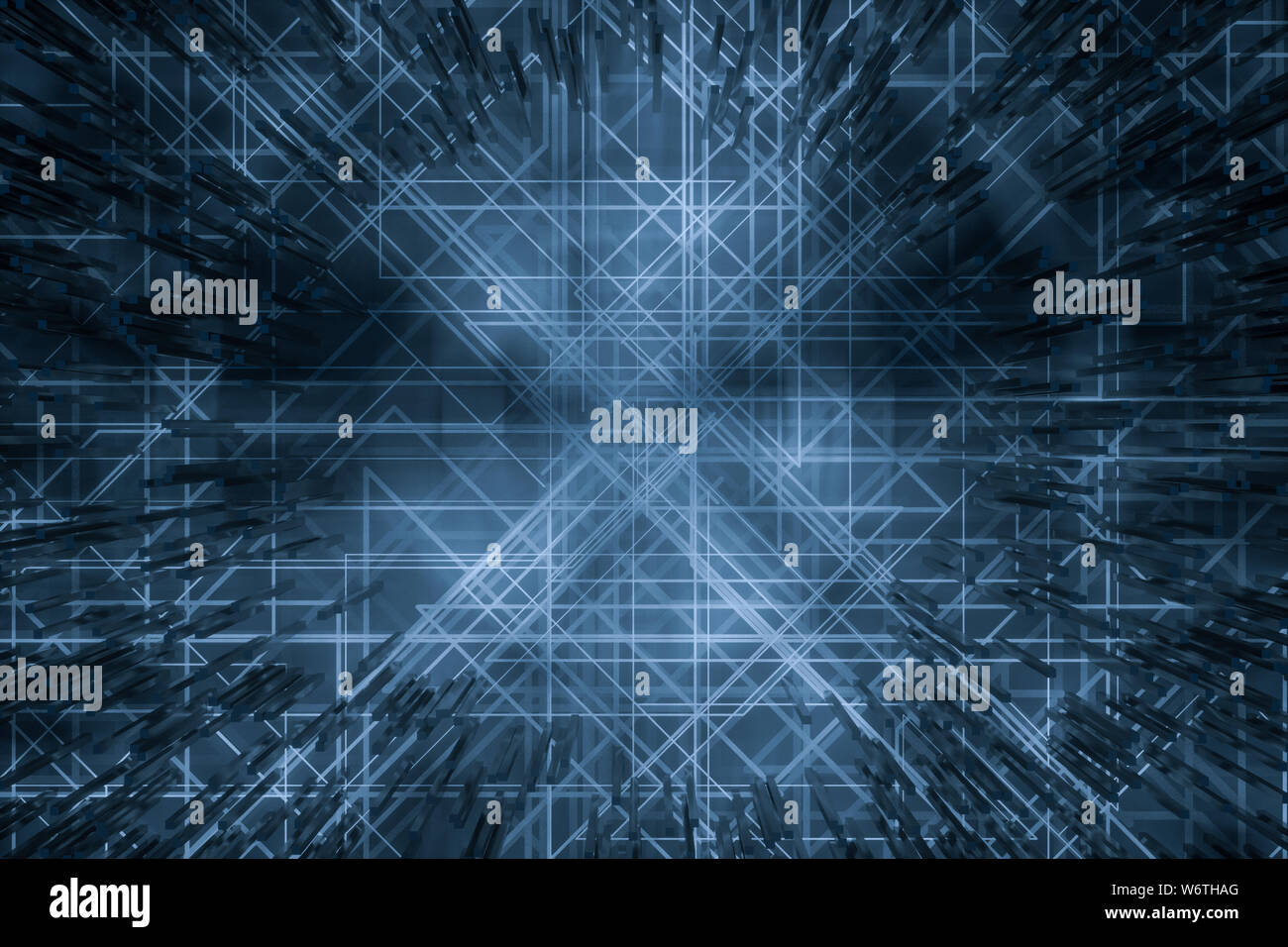 Dark technological lines background with cubes and lines, 3d rendering ...