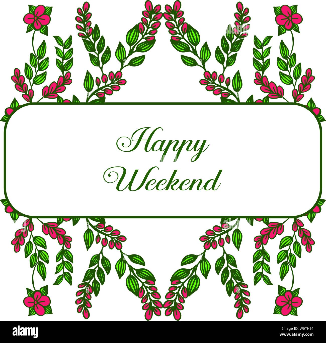 Design banner, poster, various of card happy weekend, with plants of ...
