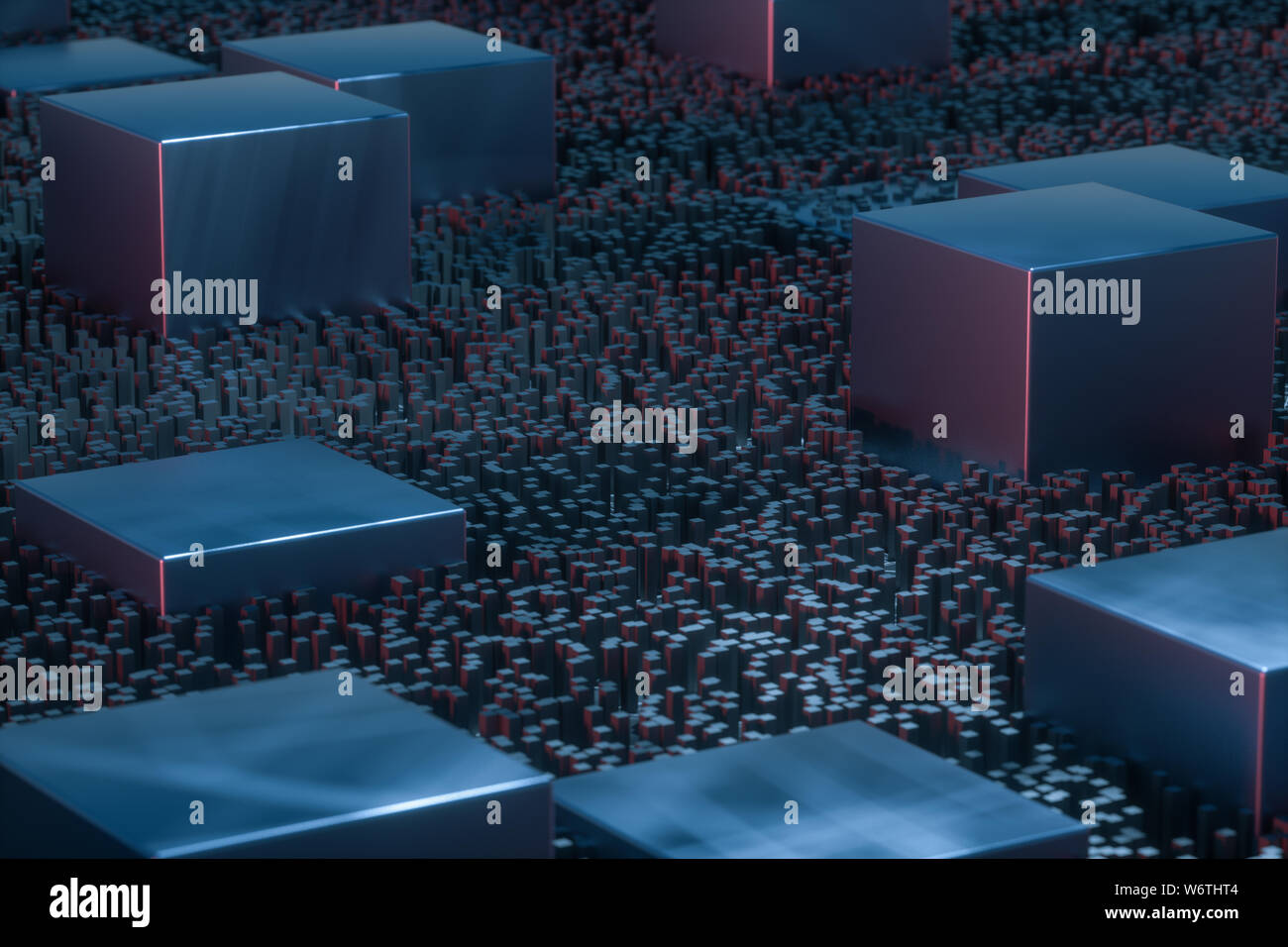 Dark technological lines background with cubes and lines, 3d rendering ...