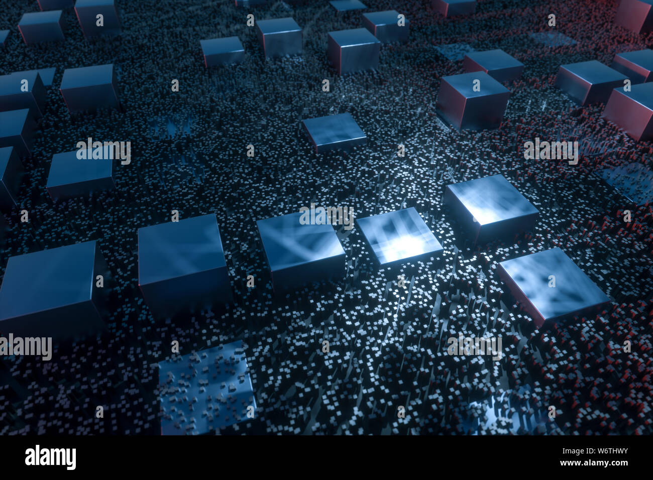 Dark technological lines background with cubes and lines, 3d rendering ...