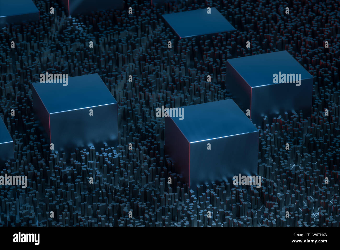 Dark technological lines background with cubes and lines, 3d rendering ...