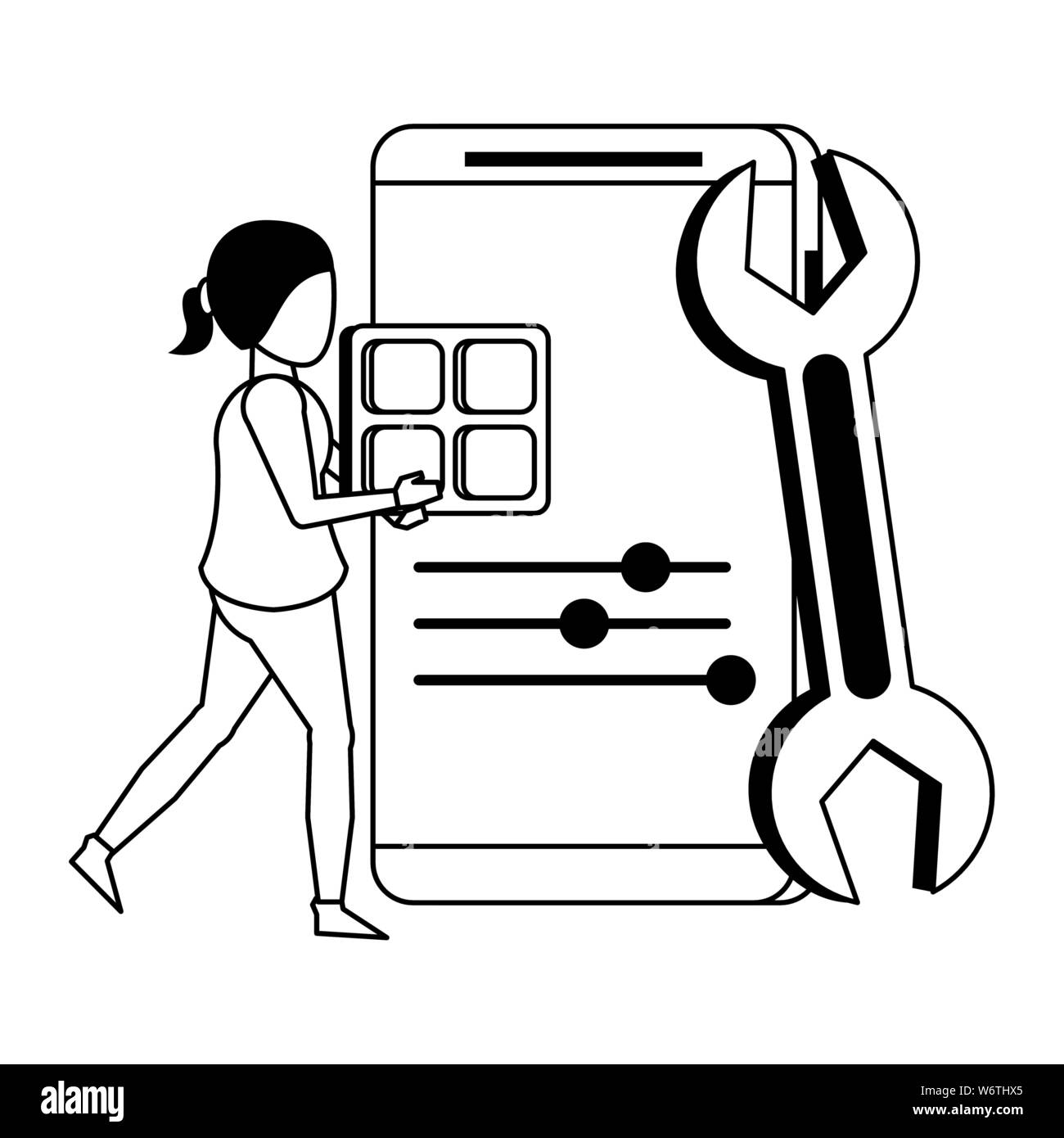 technology web digital hardware cartoon in black and white Stock Vector ...