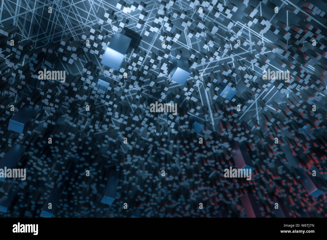 Dark technological lines background with cubes and lines, 3d rendering ...