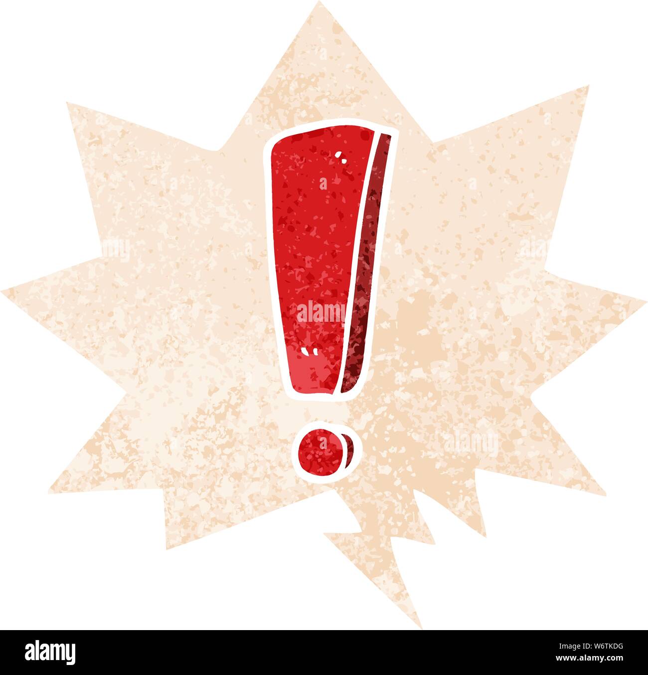 cartoon exclamation mark with speech bubble in grunge distressed retro ...