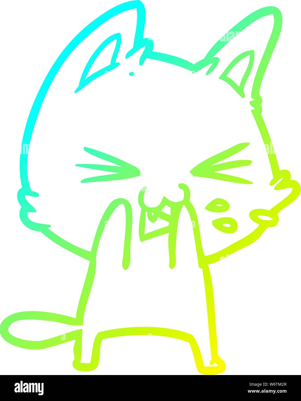 cold gradient line drawing of a cartoon cat hissing Stock Vector Image ...