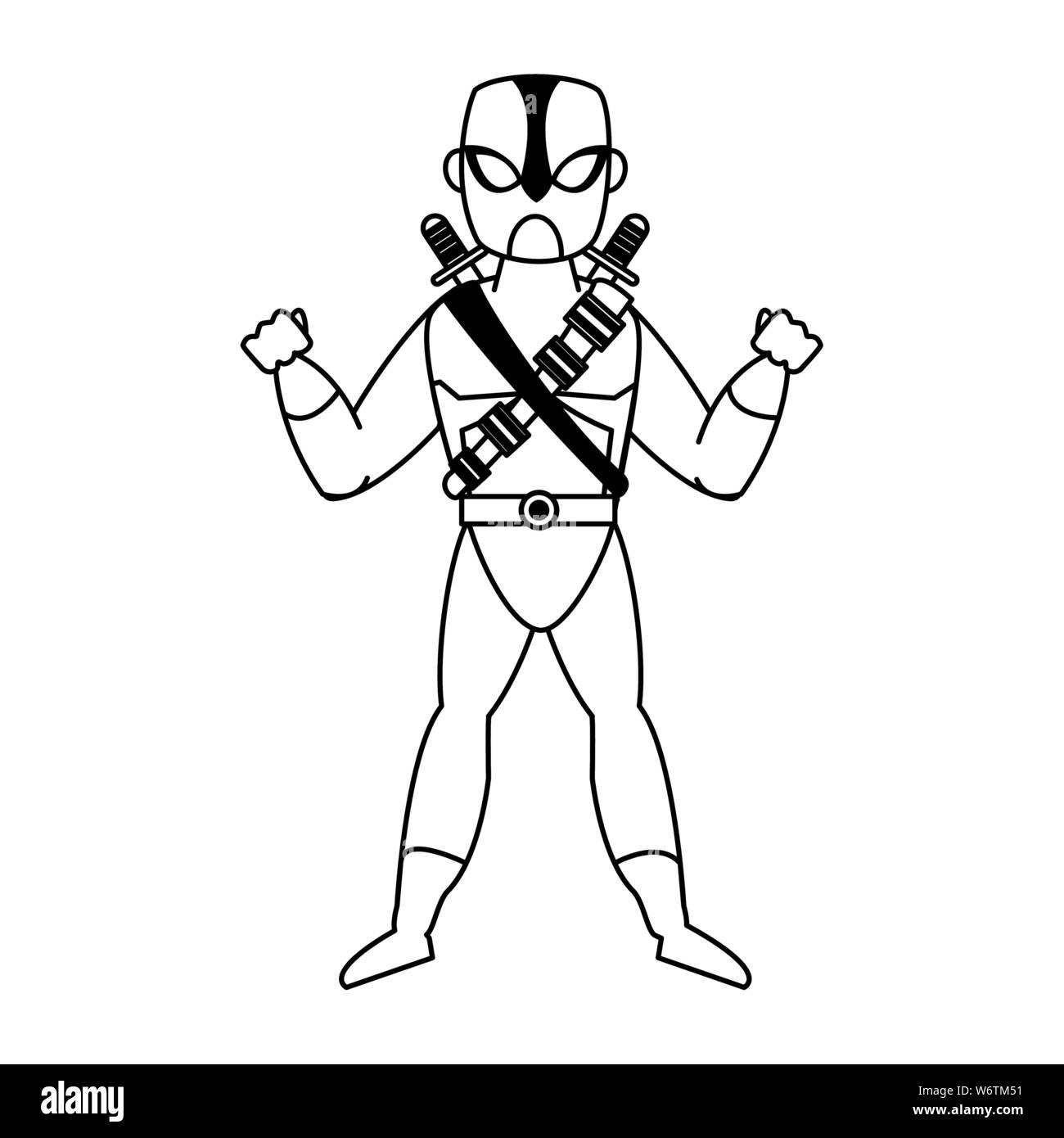 super hero comic retro cartoon in black and white Stock Vector Image ...