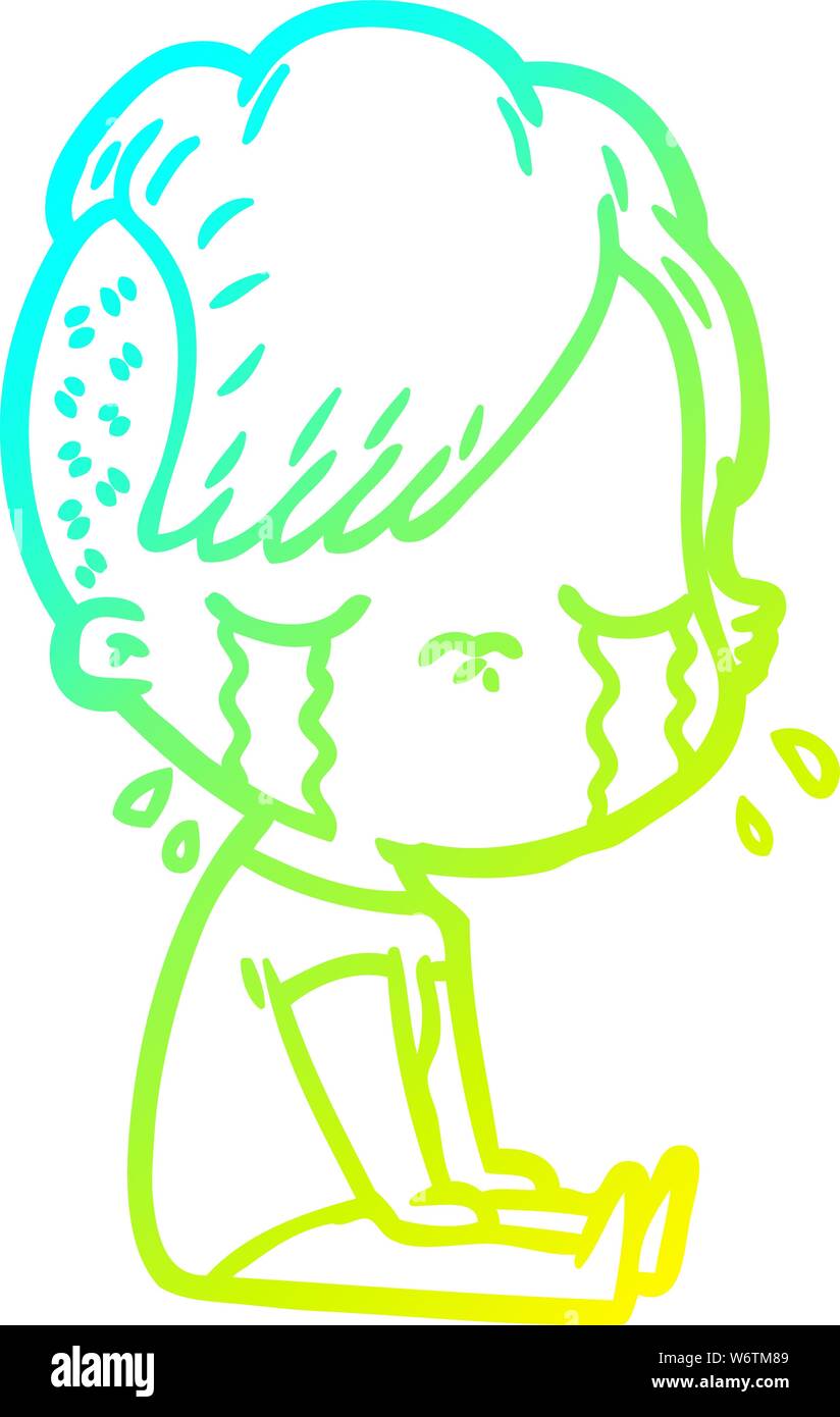 cold gradient line drawing of a cartoon crying girl Stock Vector Image ...