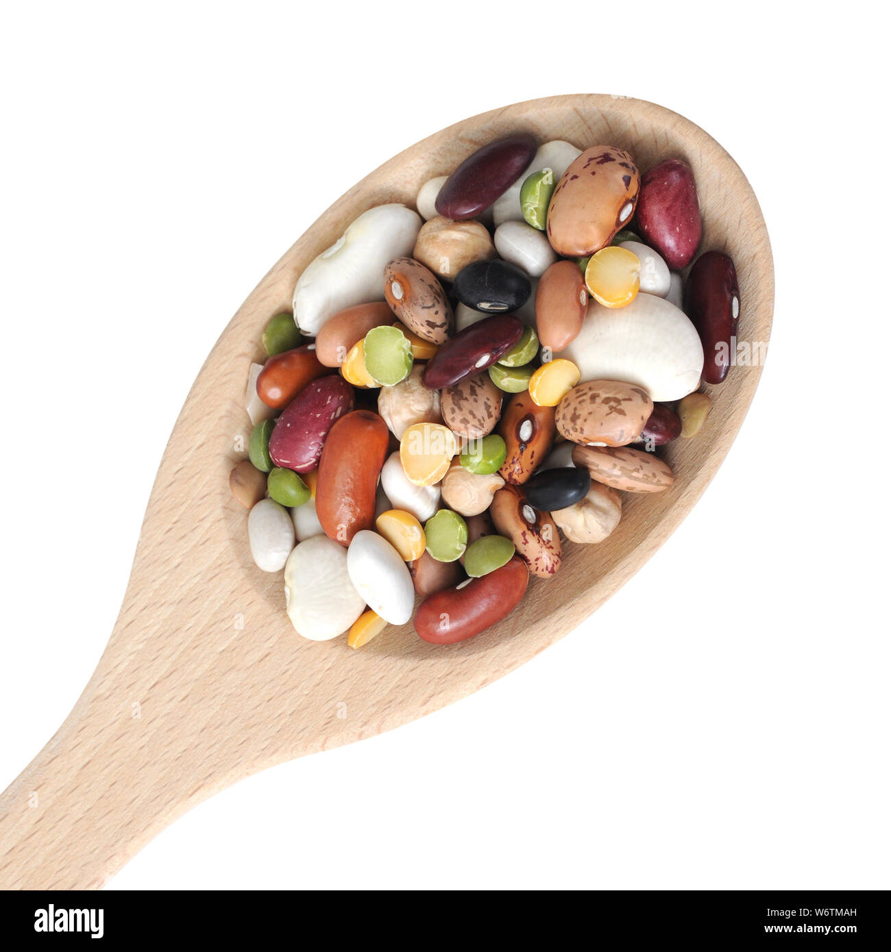 mix beans in wooden spoon isolated on white background Stock Photo - Alamy