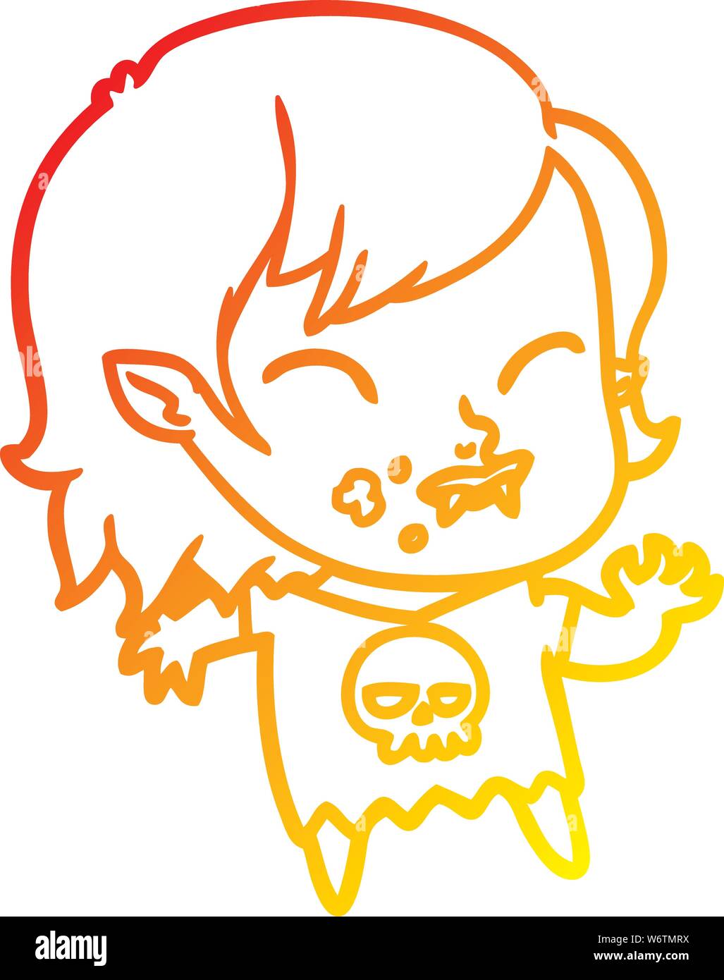 warm gradient line drawing of a cartoon vampire girl with blood on ...
