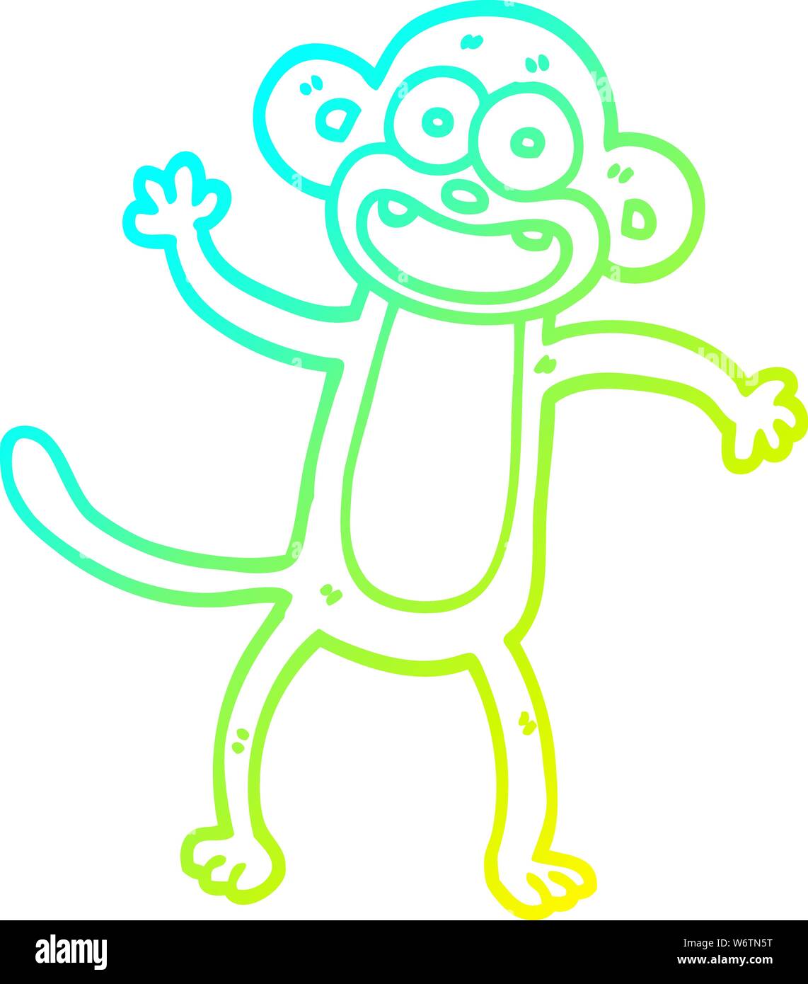 cold gradient line drawing of a cartoon waving monkey Stock Vector ...