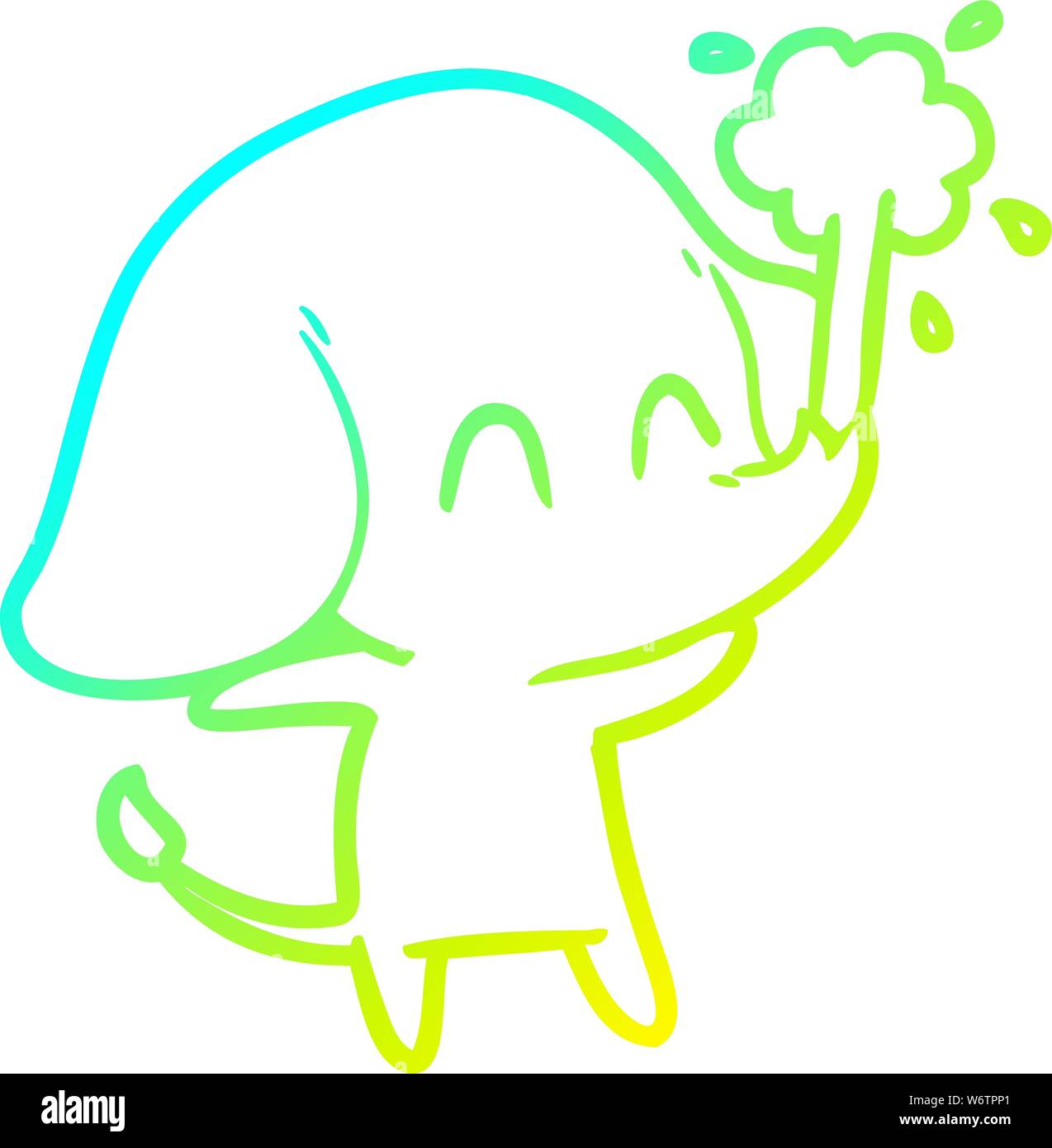 cold gradient line drawing of a cute cartoon elephant spouting water ...
