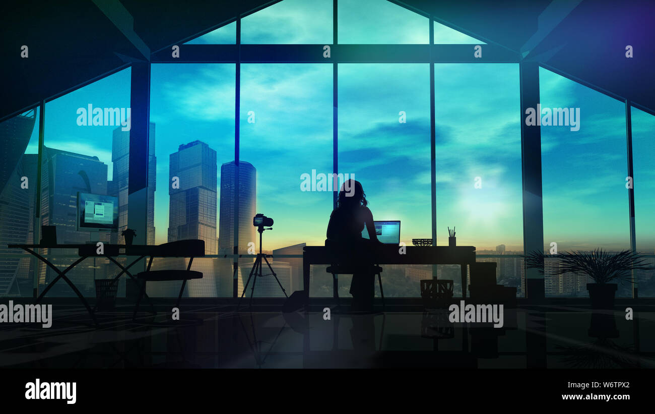 Woman home computer silhouette hi-res stock photography and images - Alamy