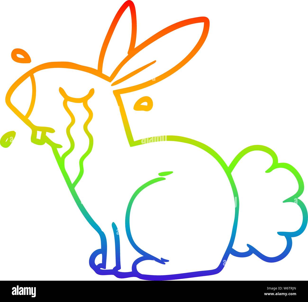 rainbow gradient line drawing of a cartoon bunny rabbit crying Stock ...