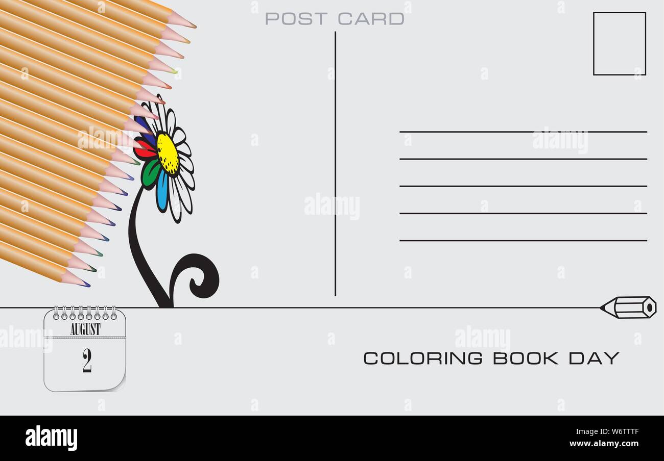 Post card Coloring Book Day. Event august, Holiday postcard with ...