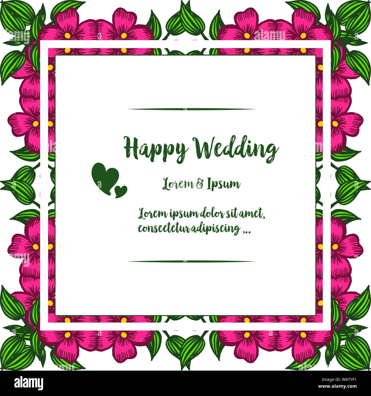 Vintage design red flower frame, elegant card with lettering of happy ...