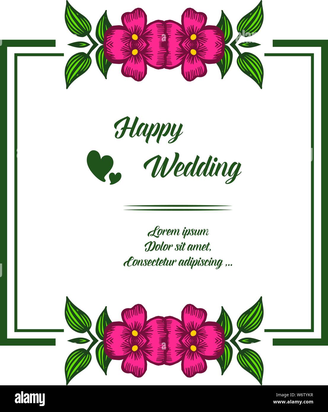 Vintage design red flower frame, elegant card with lettering of happy ...