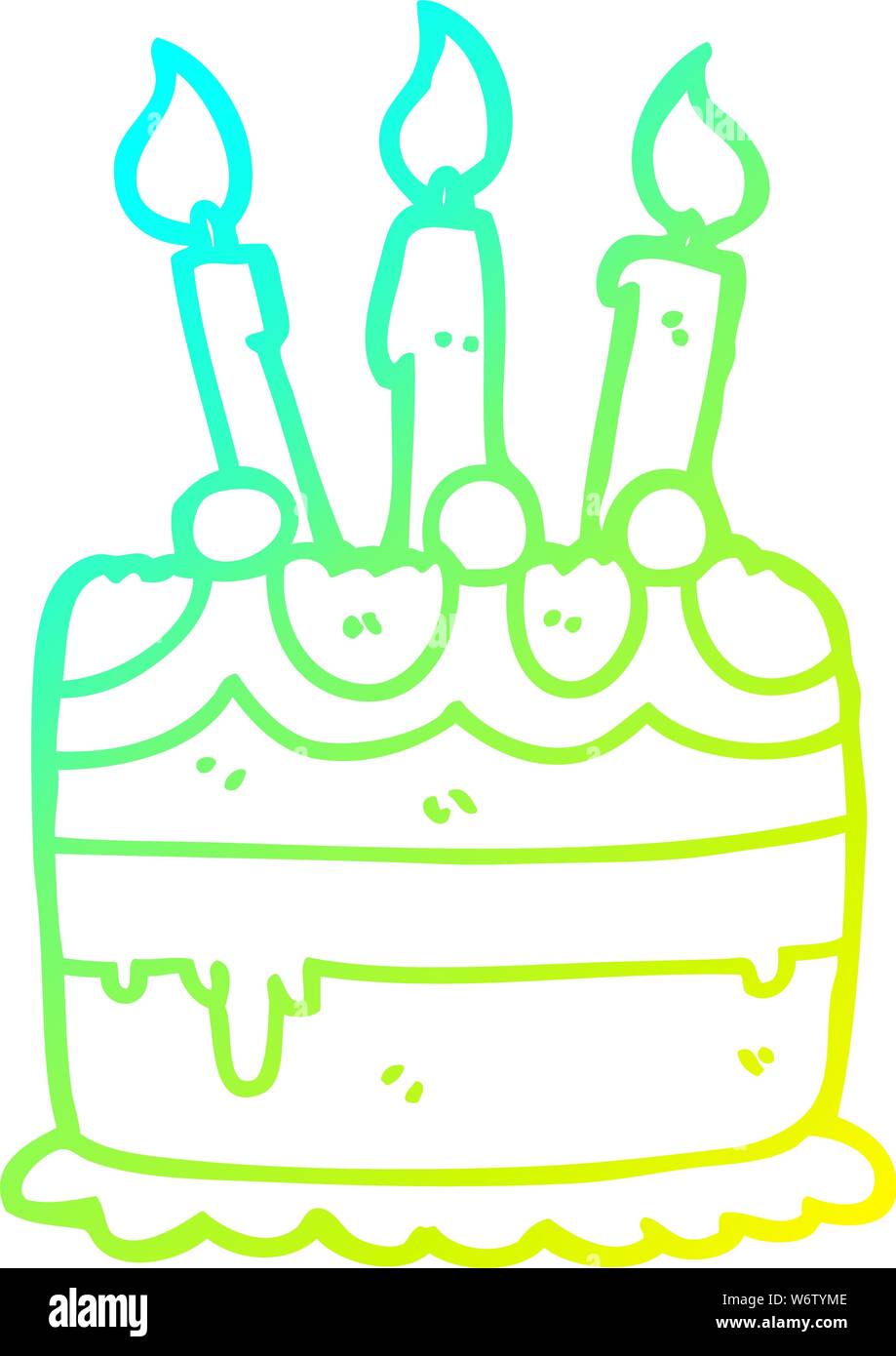 cold gradient line drawing of a cartoon birthday cake Stock Vector ...