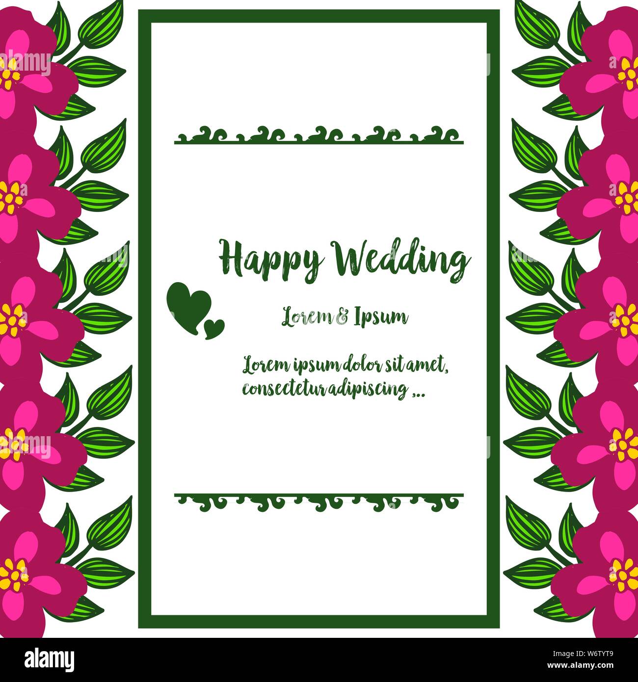 Vintage design red flower frame, elegant card with lettering of happy ...