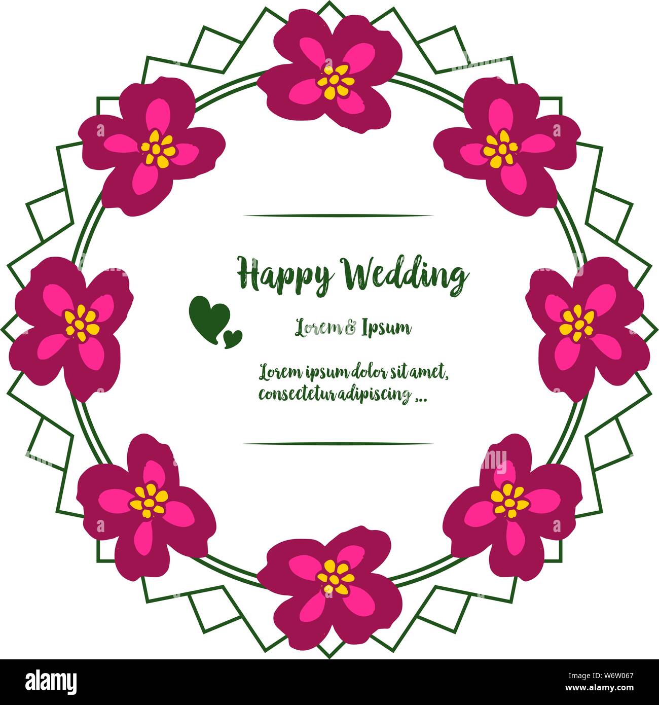 Set abstract pattern flower frame, design of card happy wedding. Vector ...