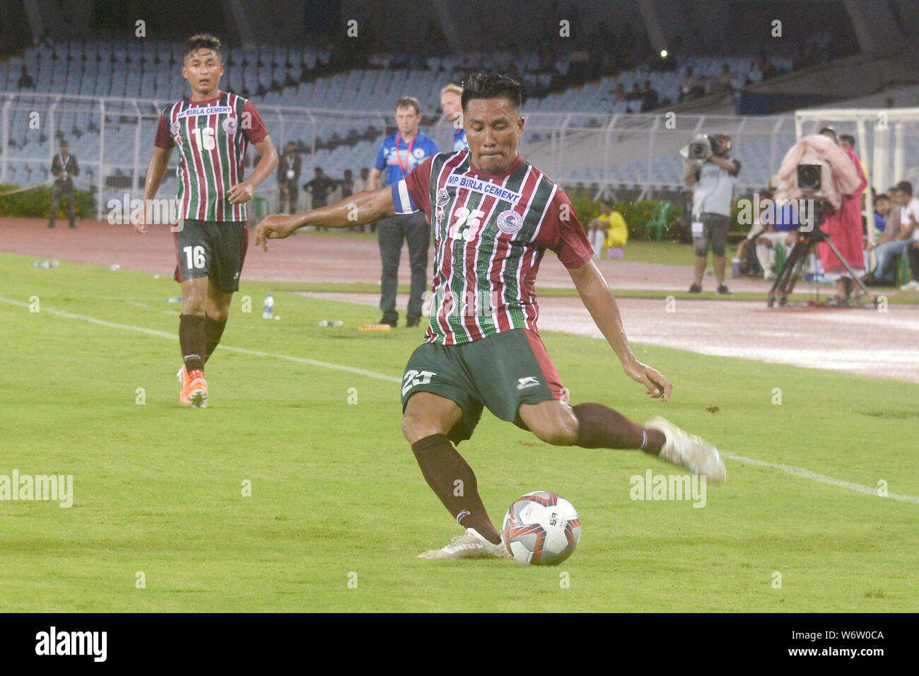 Kolkata, India. 02nd Aug, 2019. Mohunbagan defender Dhanachandra Singh ...