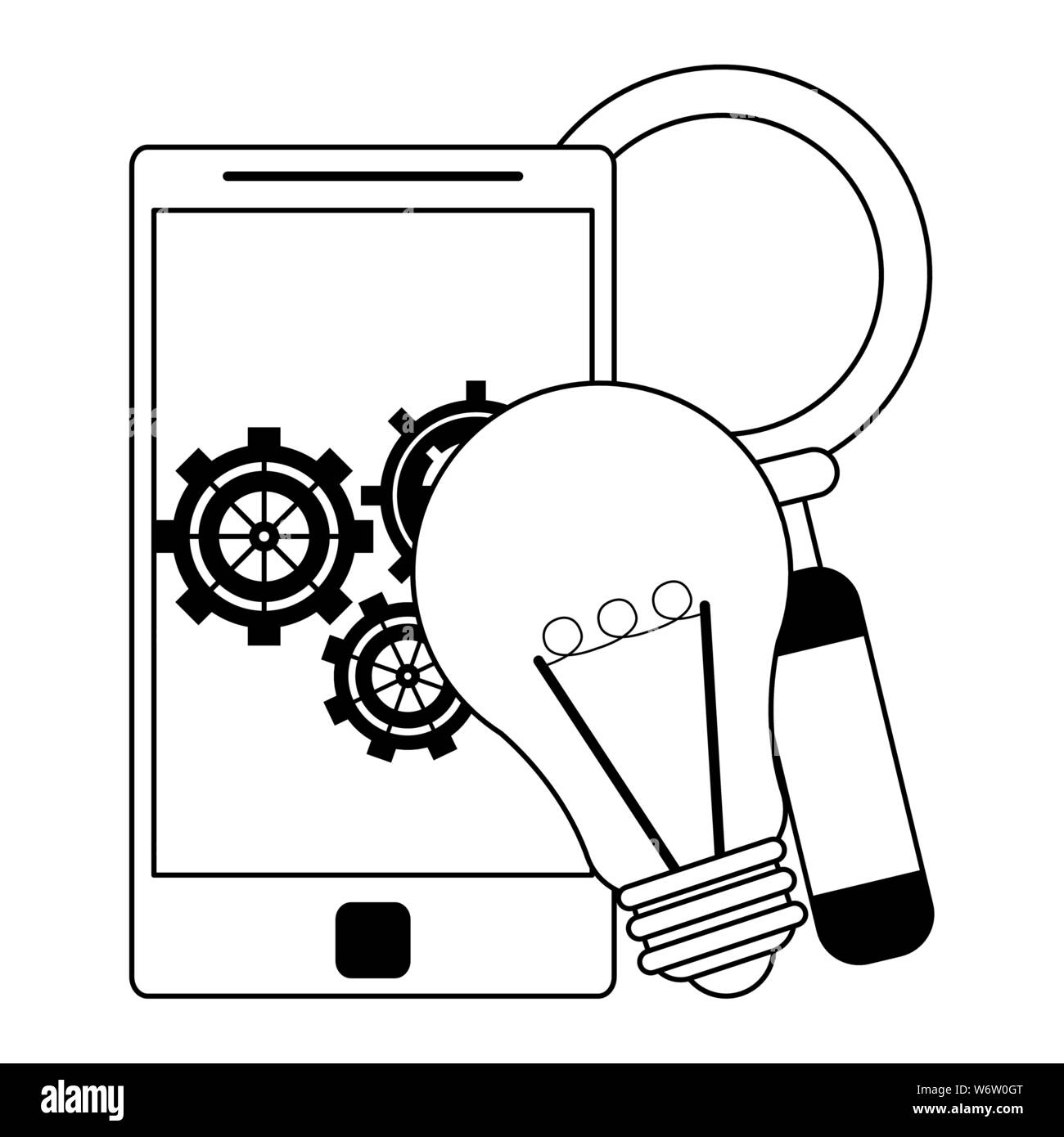 technology digital modern hardware cartoon in black and white Stock ...