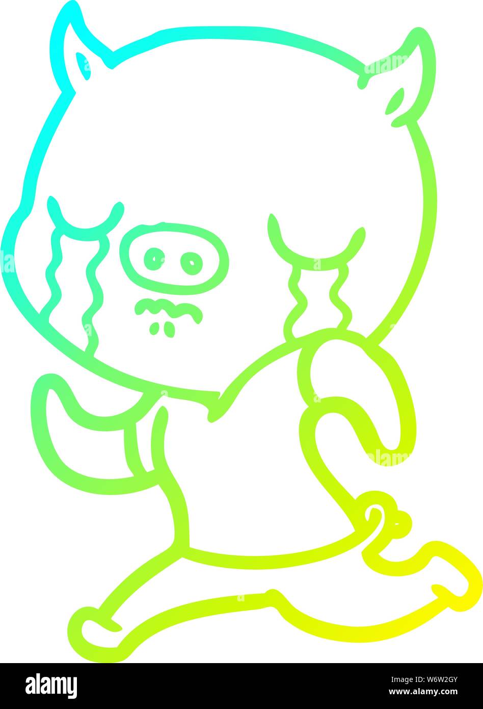 cold gradient line drawing of a cartoon pig crying running away Stock ...