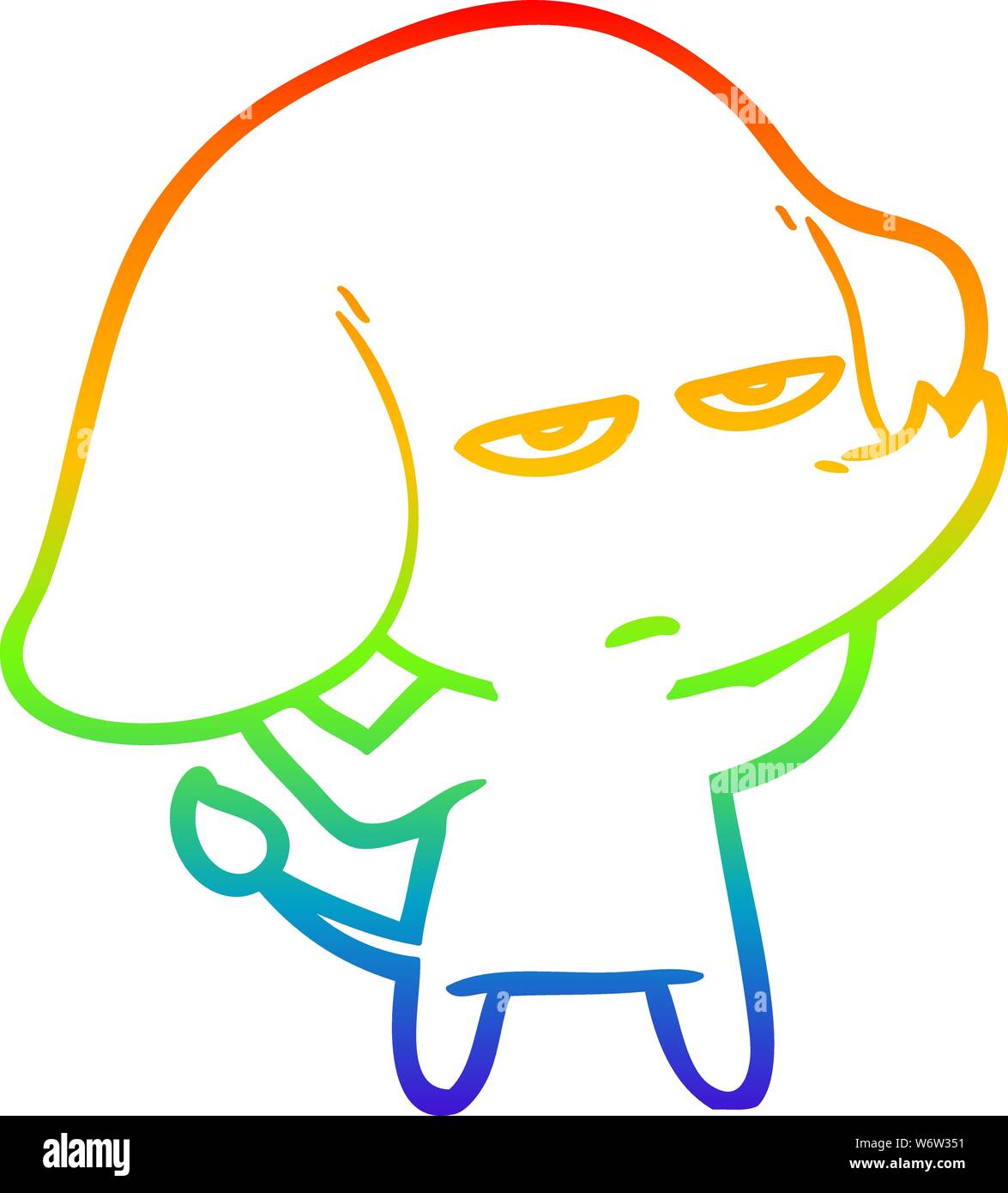 rainbow gradient line drawing of a annoyed cartoon elephant Stock ...