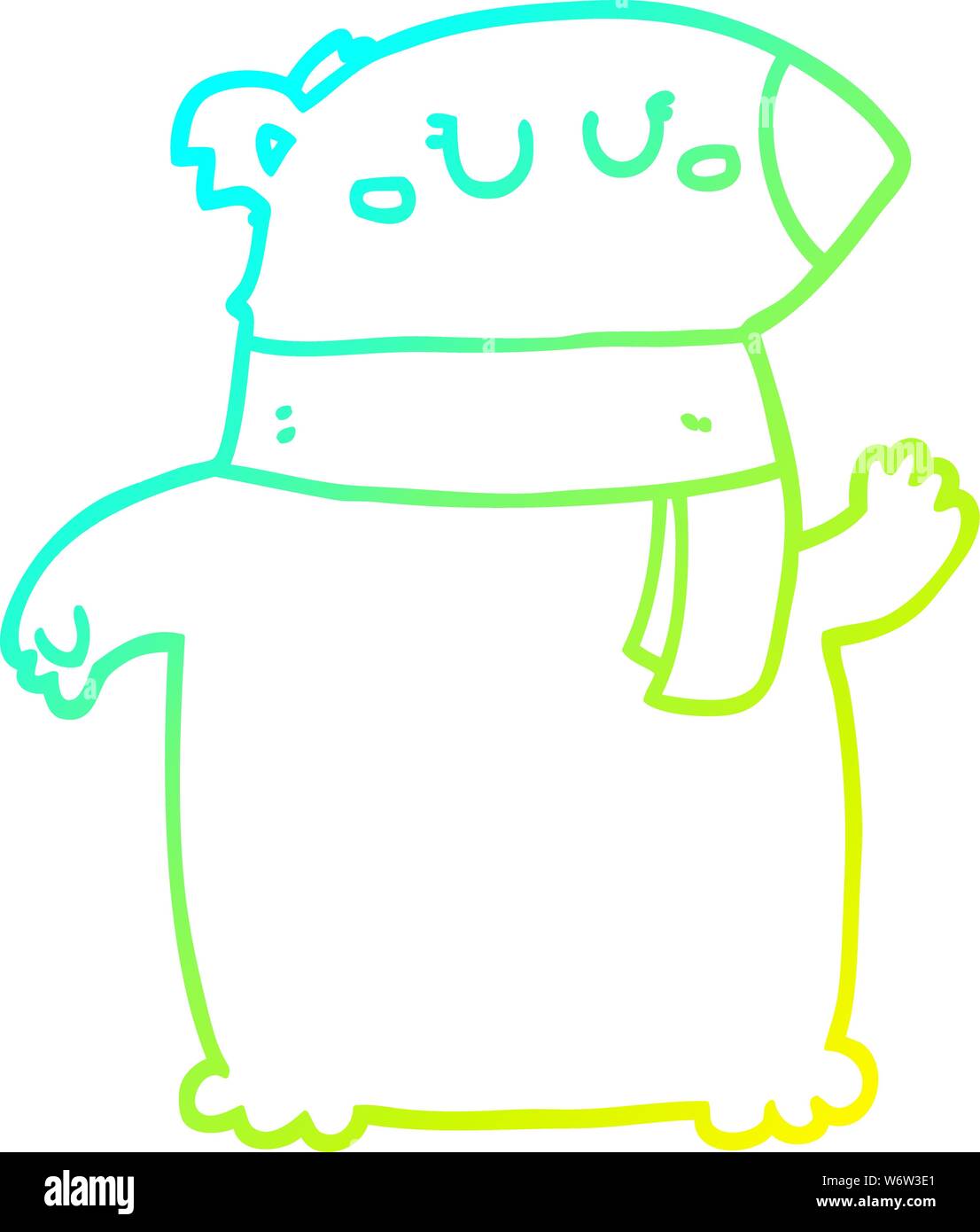 cold gradient line drawing of a cartoon bear with scarf Stock Vector ...