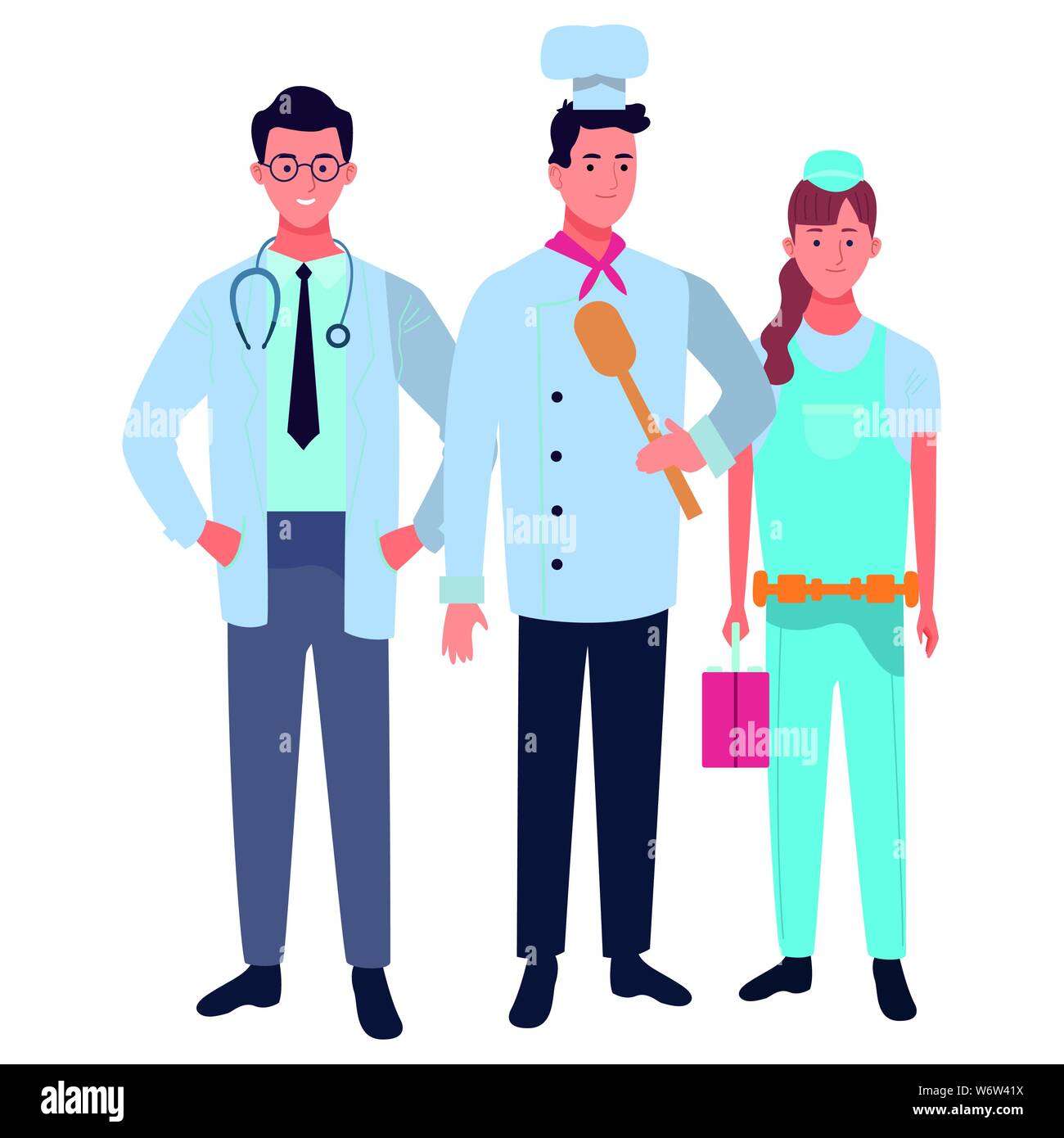 Professionals workers characters smiling cartoons Stock Vector Image ...