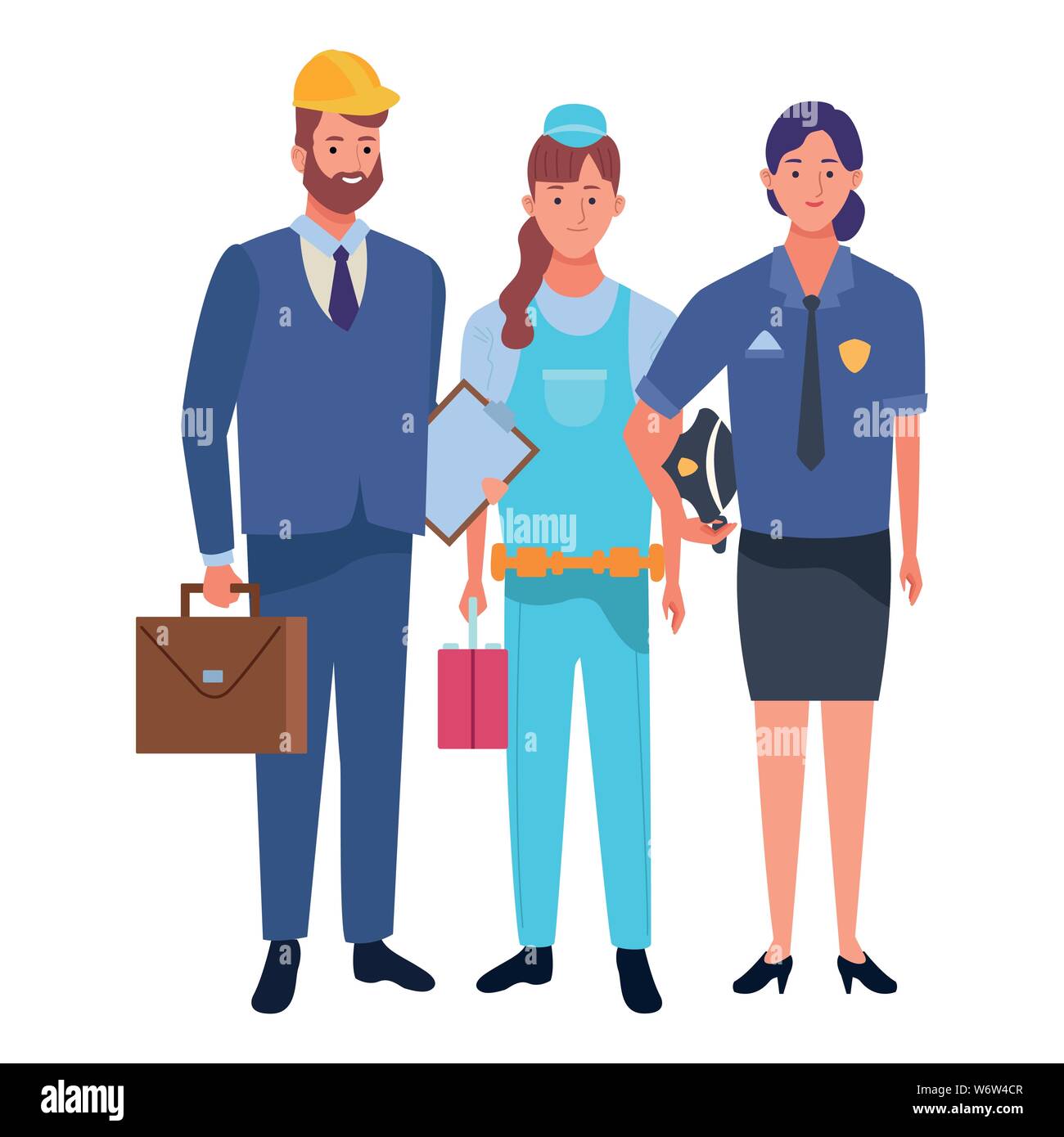 Professionals workers characters smiling cartoons Stock Vector Image ...