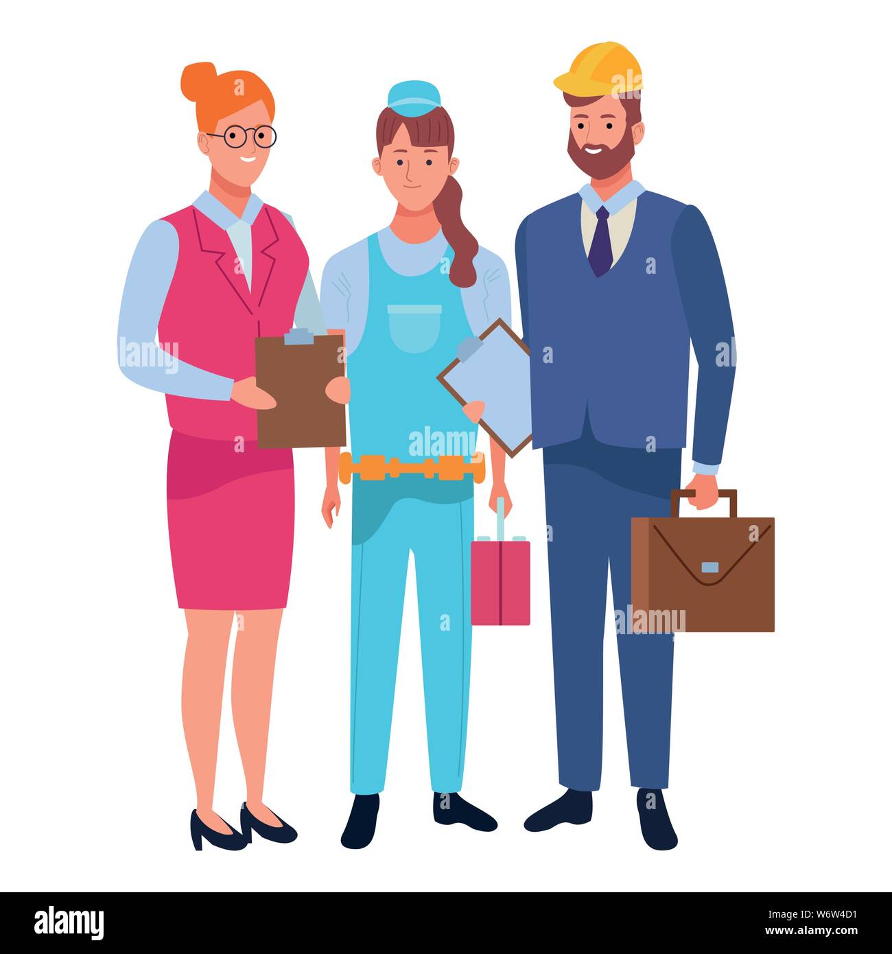 Professionals workers characters smiling cartoons Stock Vector Image ...