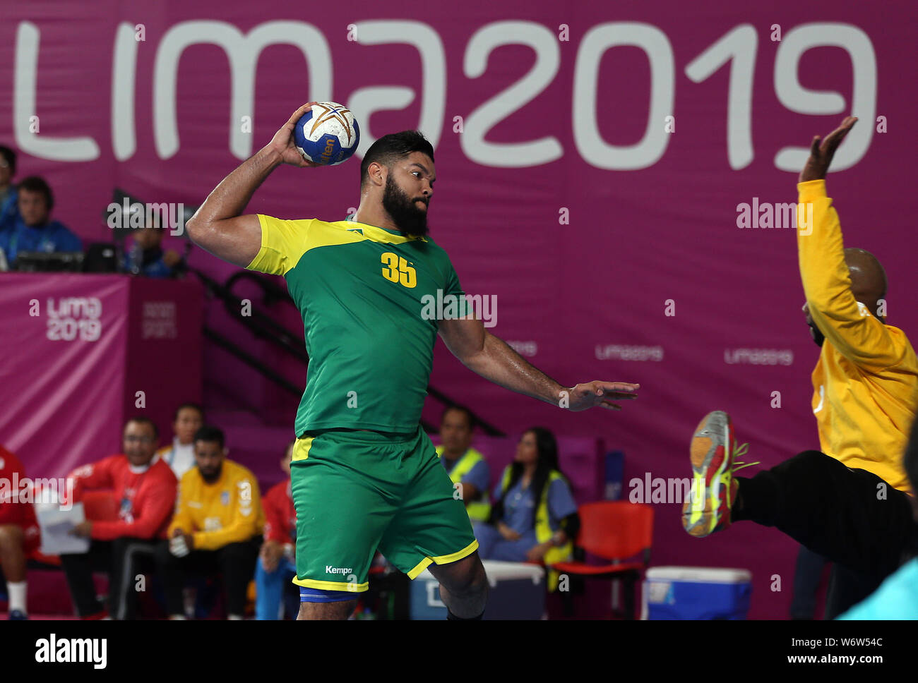 Lima, Peru. 02nd Aug, 2019. Thiago PONCIANO do Brasil of handball plays ...