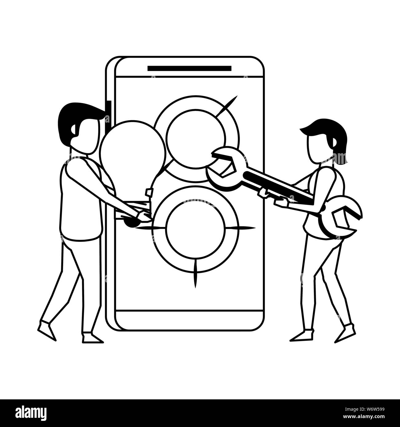 technology web digital hardware cartoon in black and white Stock Vector ...