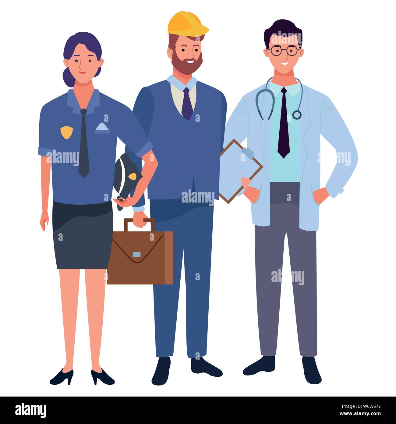 Professionals workers characters smiling cartoons Stock Vector Image ...