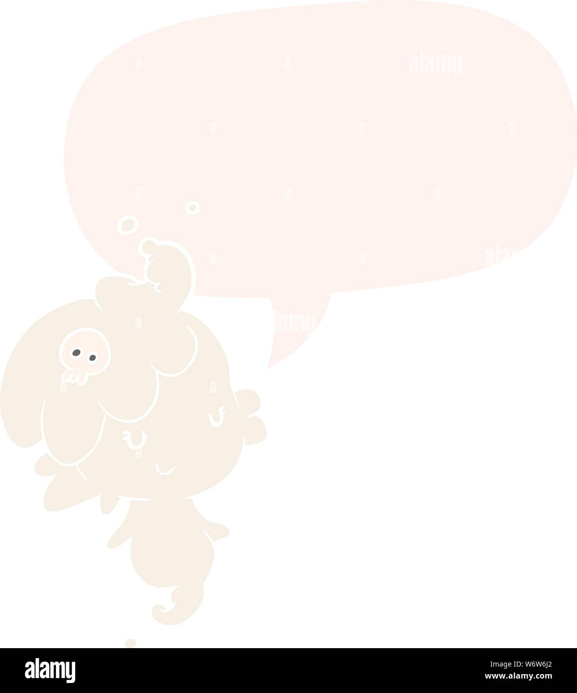 cute cartoon ghost girl with speech bubble in retro style Stock Vector ...