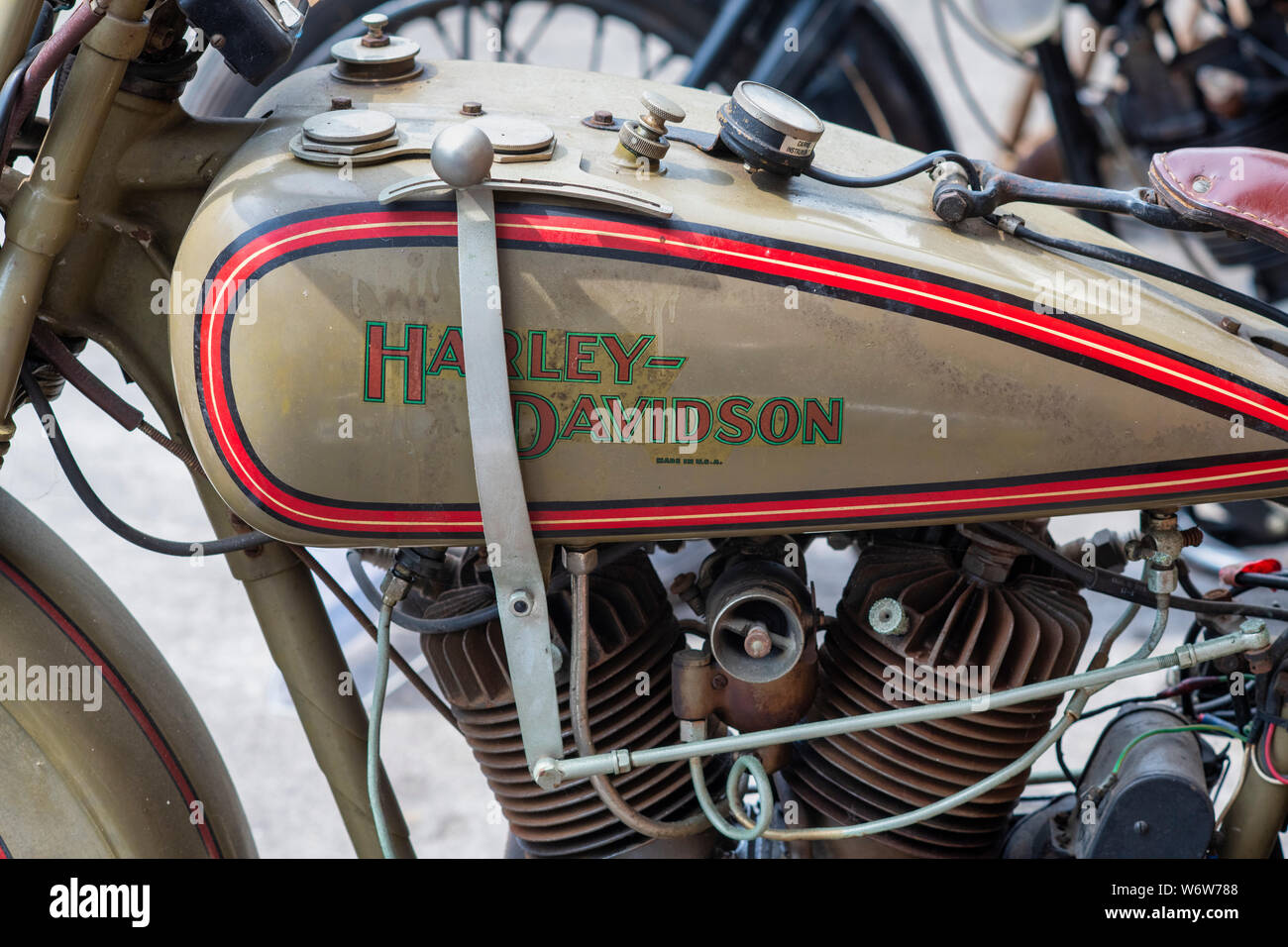 Vintage 1926 Harley Davidson JD Motorcycle at Bicester Heritage Centre ...