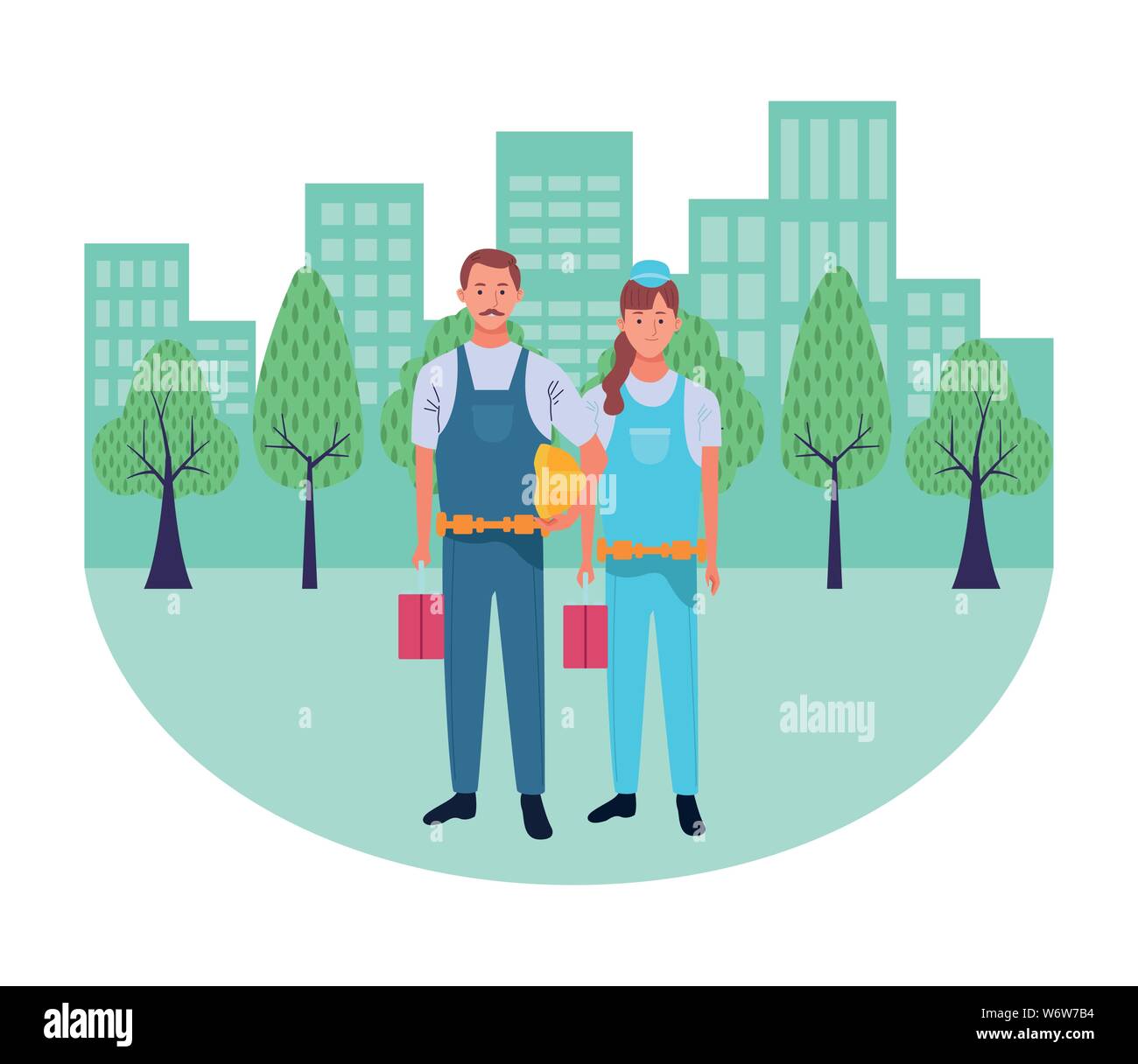 Professionals workers couple smiling cartoons Stock Vector Image & Art ...