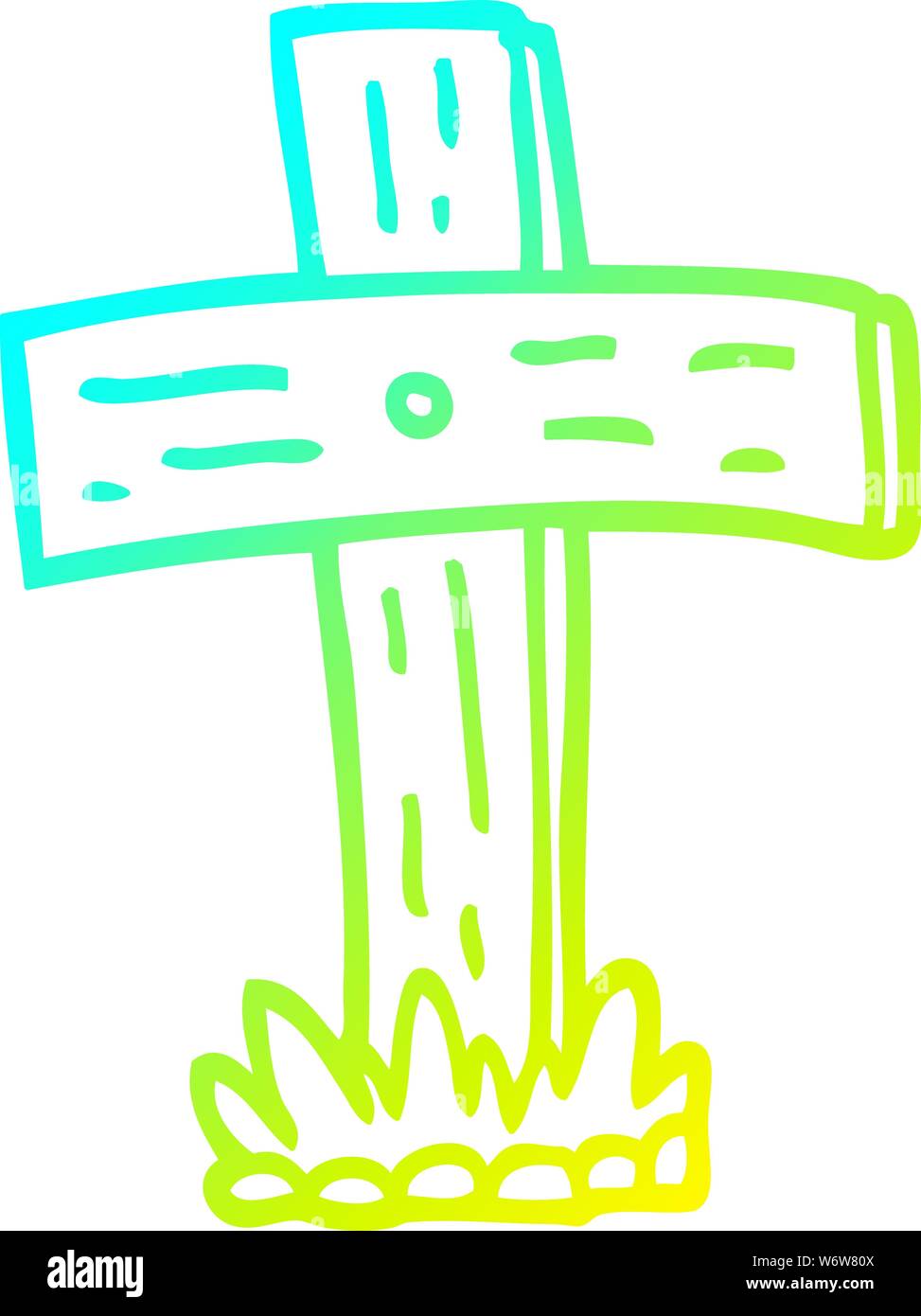 cold gradient line drawing of a cartoon graveyard cross Stock Vector ...