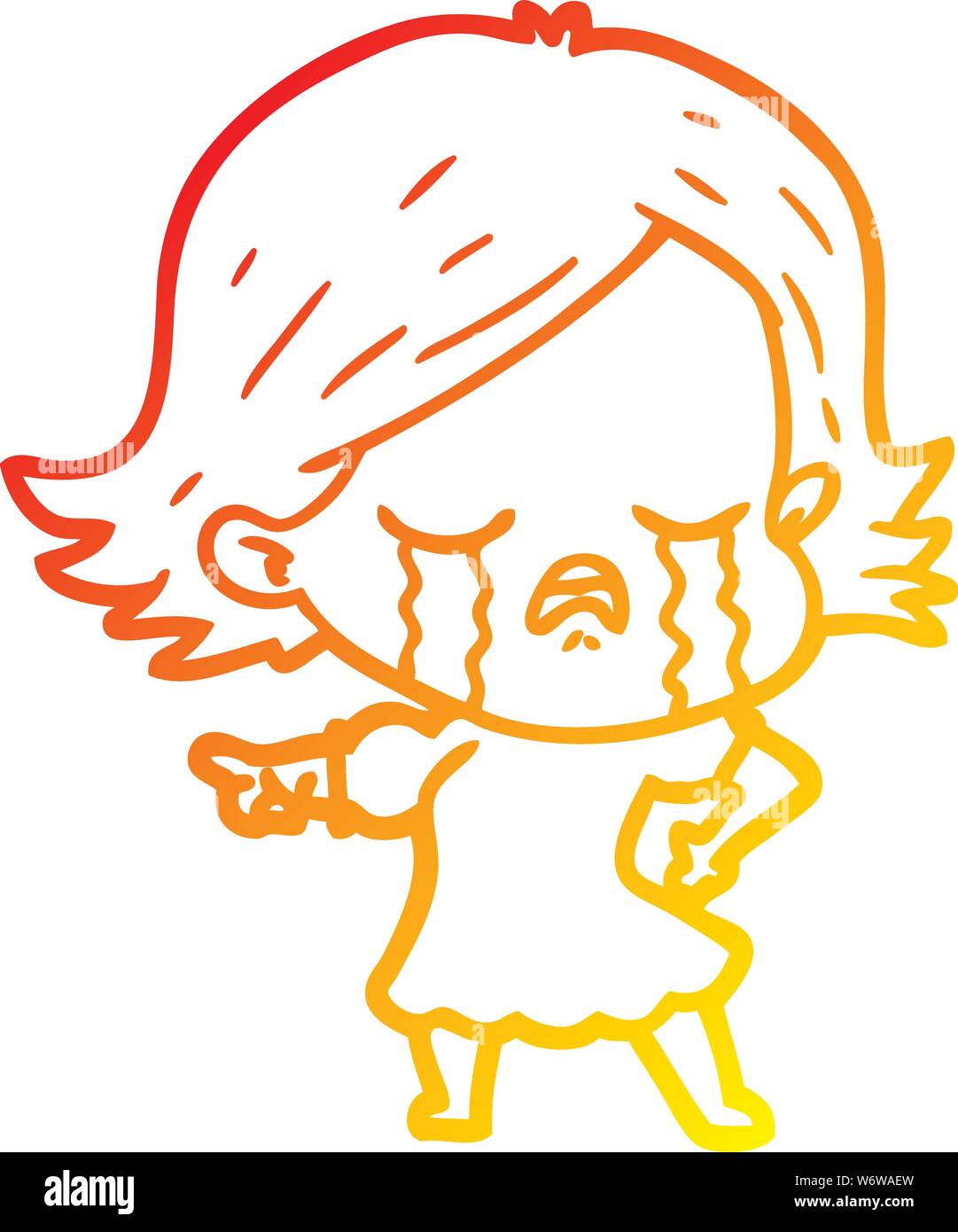 warm gradient line drawing of a cartoon girl crying and pointing Stock ...