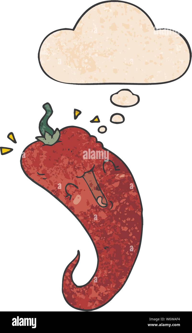 cartoon chili pepper with thought bubble in grunge texture style Stock ...