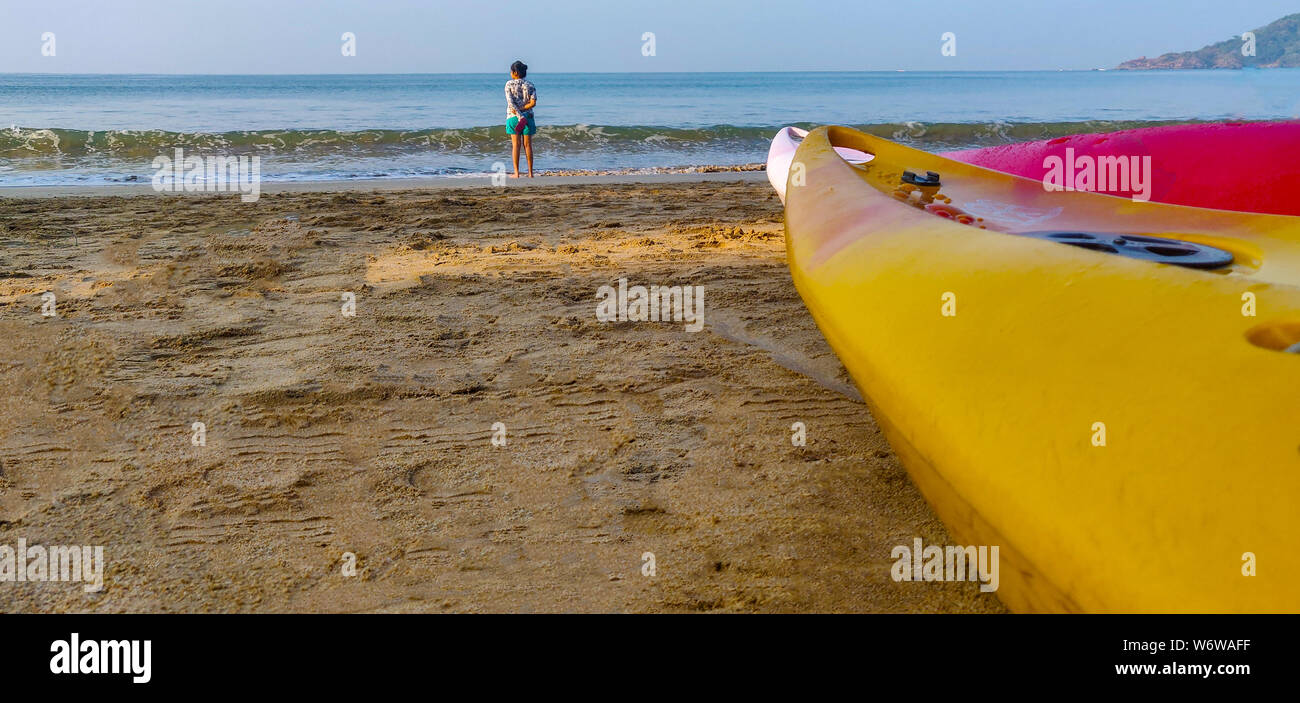 close up of Kayak with beach background on palolem beach India ...