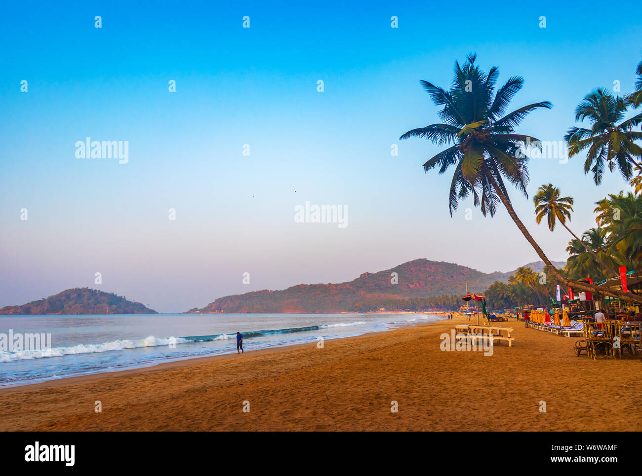 panorama view of beautiful Palolem beach, Goa in india during sunrise ...