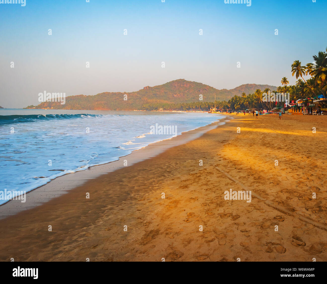 panorama view of beautiful Palolem beach, Goa in india during sunrise ...