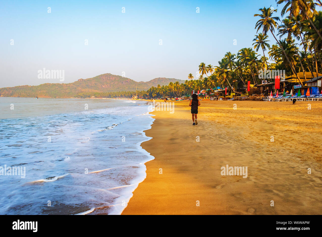 panorama view of beautiful Palolem beach, Goa in india during sunrise ...