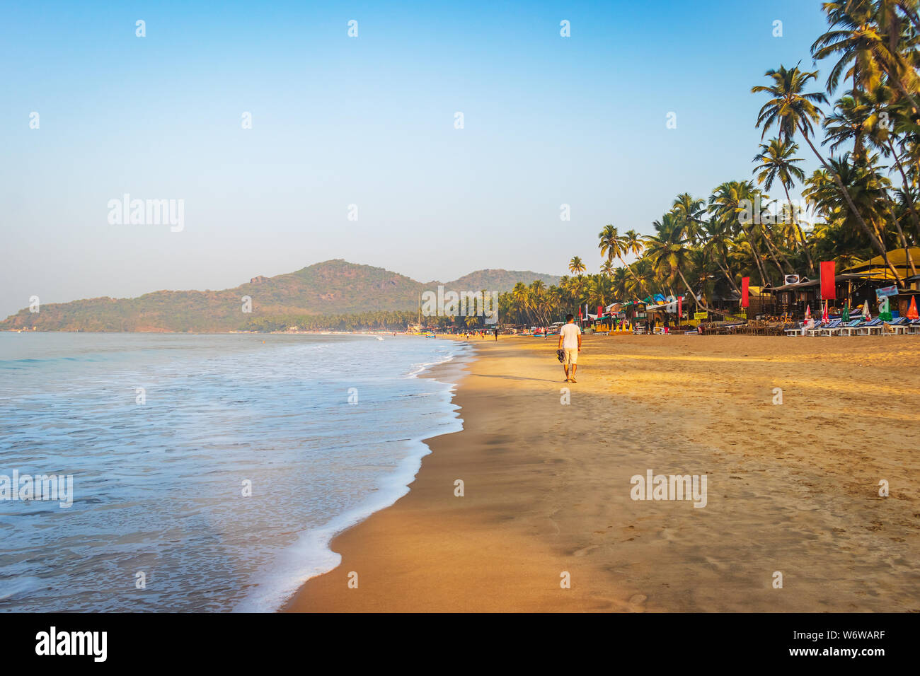 panorama view of beautiful Palolem beach, Goa in india during sunrise ...